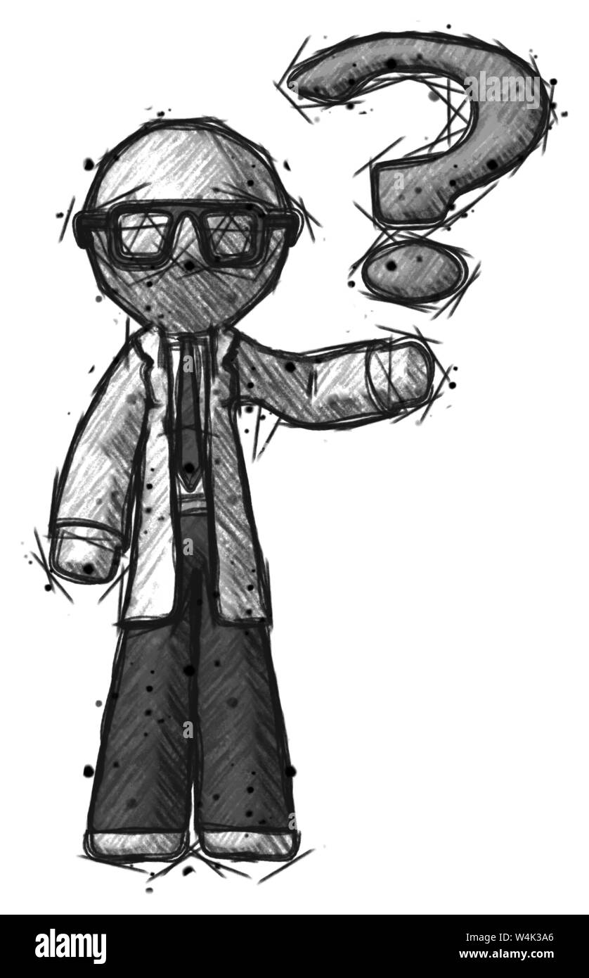 Sketch doctor scientist man holding question mark to right Stock Photo ...