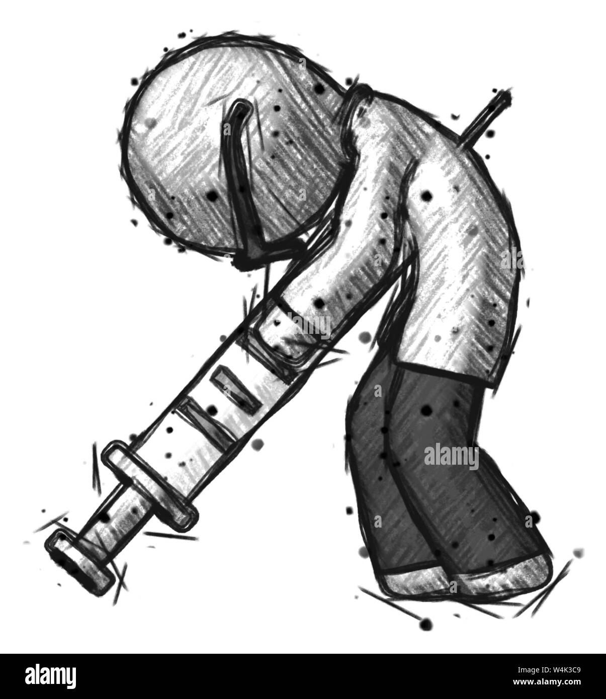 Sketch doctor scientist man lethal injection, impaled on syringe Stock ...