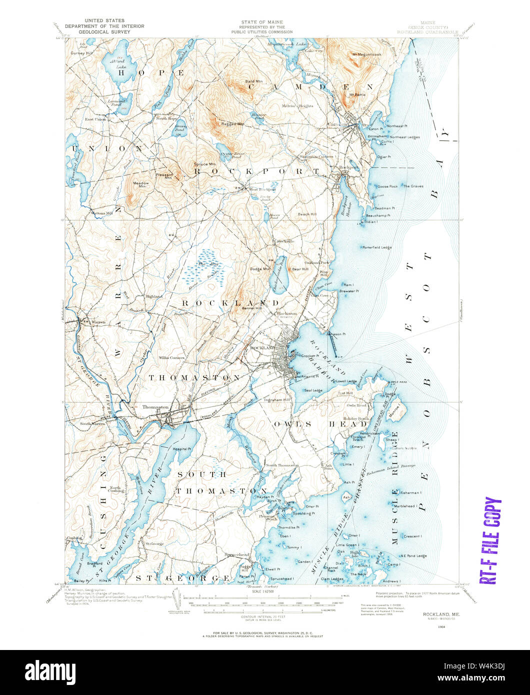 Maine USGS Historical Map Rockland 460810 1904 62500 Restoration Stock ...