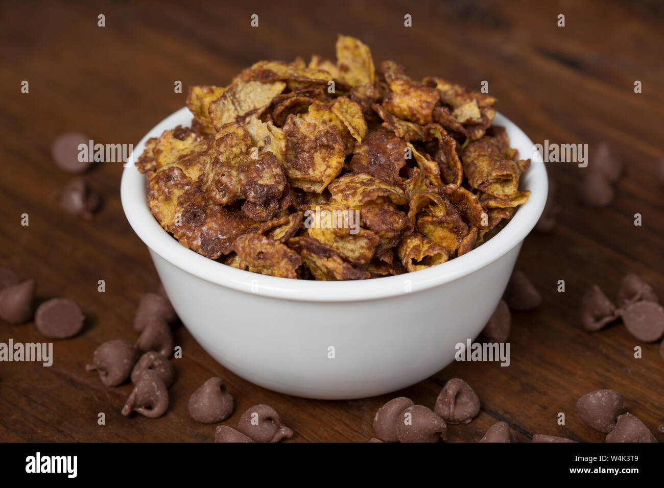 Chocolate flavored flakes of corn cereal Stock Photo - Alamy