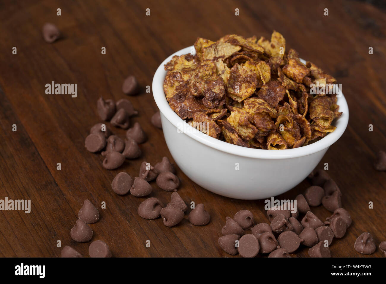 Chocolate flavored flakes of corn cereal Stock Photo - Alamy