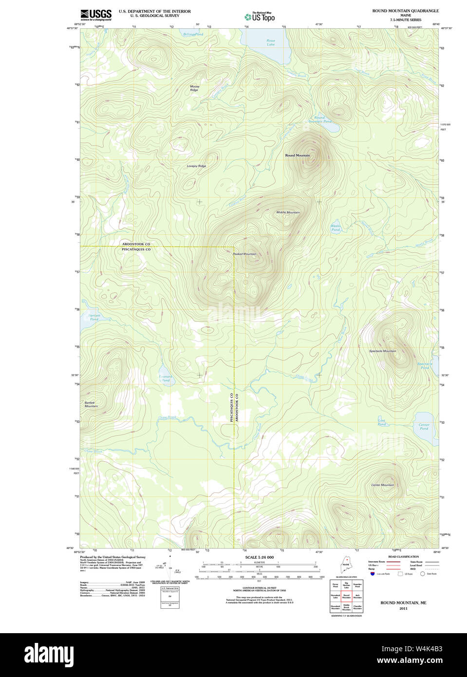 Maine USGS Historical Map Round Mountain 20110909 TM Restoration Stock ...