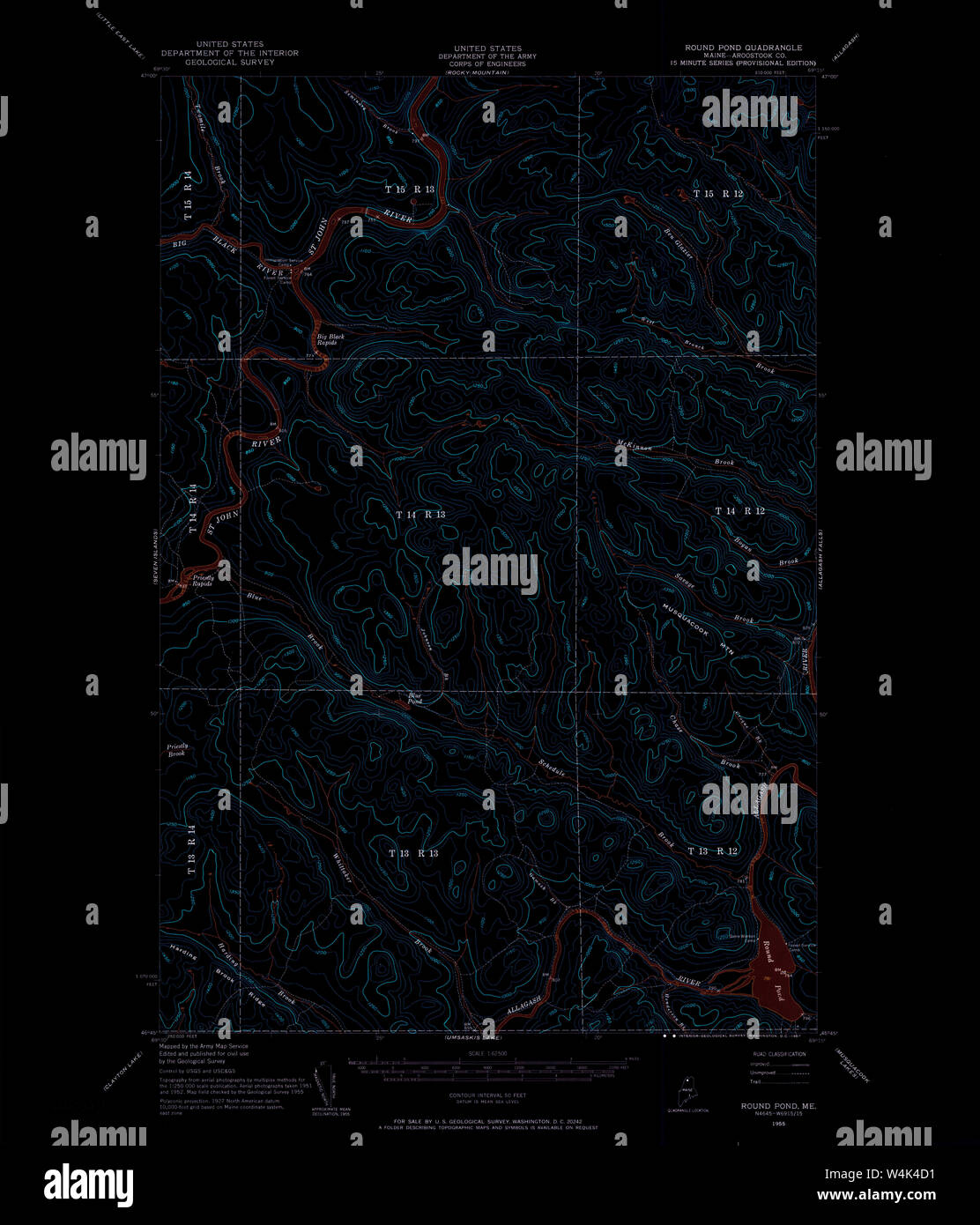 Maine USGS Historical Map Round Pond 460816 1955 62500 Inversion ...