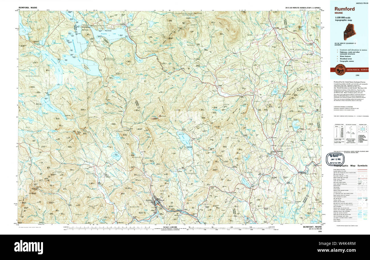 Maine USGS Historical Map Rumford 460823 1994 100000 Restoration Stock ...