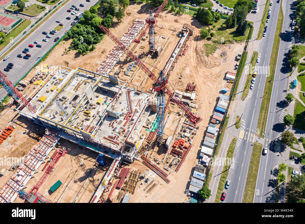 aerial image of city construction site. development of new residential ...