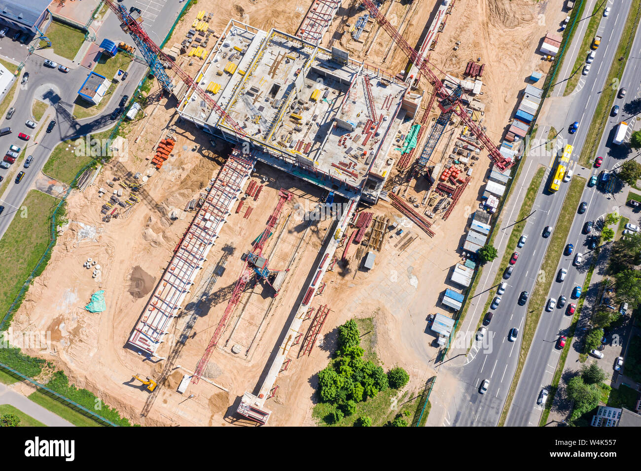 construction of new urban area. aerial top view. building under ...