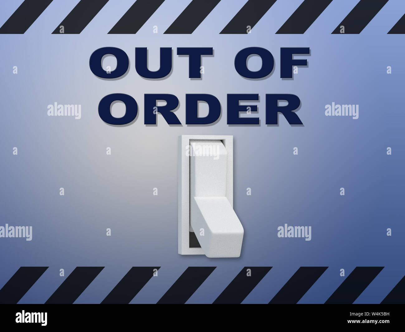 3D illustration of OUT OF ORDER title above an electric switch on ...