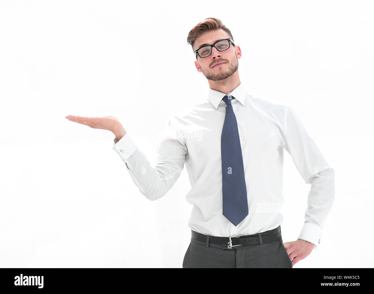 close up.a business man holding a virtual object on his palm Stock ...