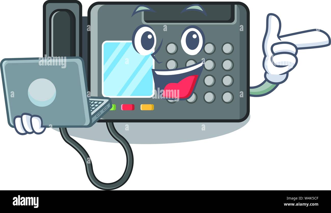 With laptop fax machine isolated in the mascot vector illustration ...