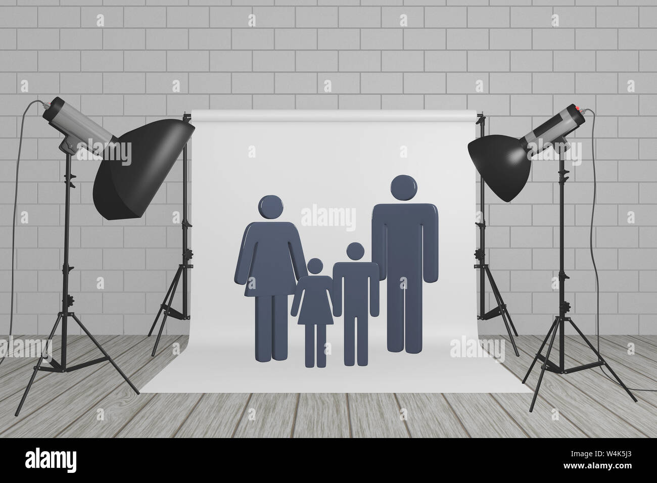 3D illustration of a family members silhouettes in a photographic ...