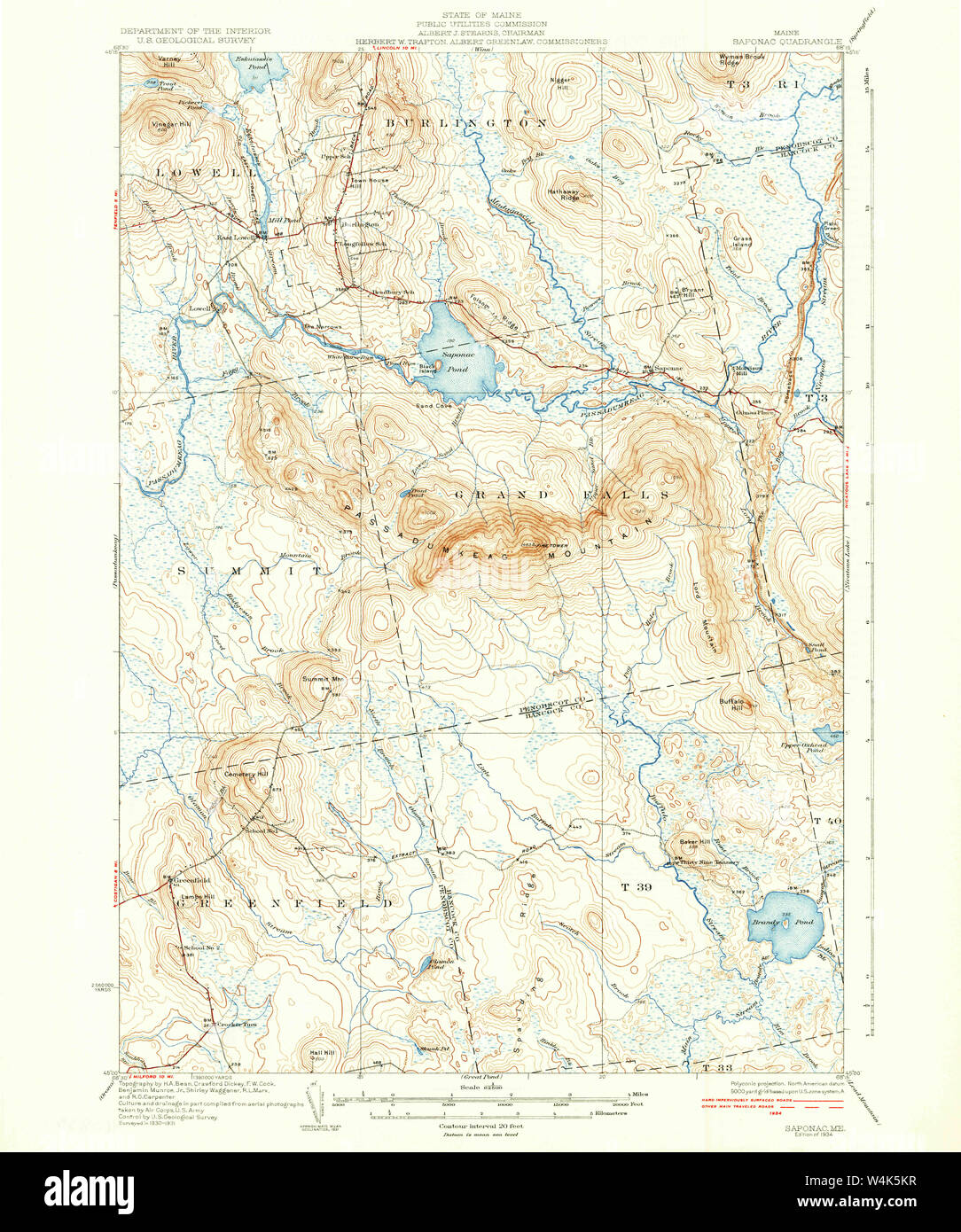 Maine USGS Historical Map Saponac 460833 1934 62500 Restoration Stock ...