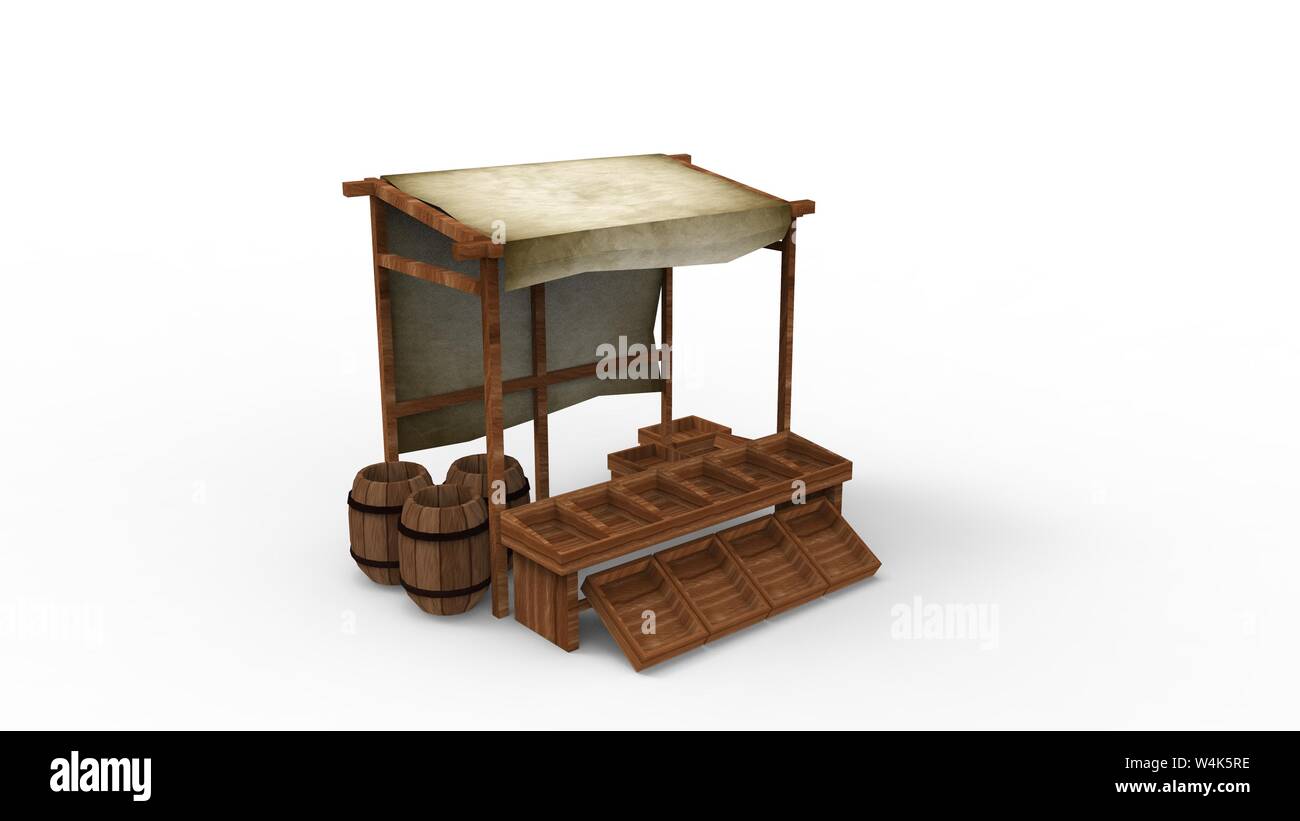 3d rendering of a ancient market stall isolated in white studio ...