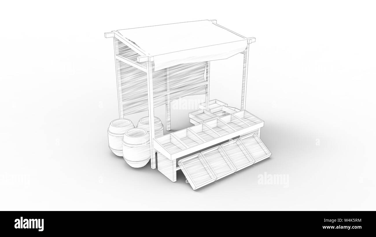 3d rendering of a ancient market stall isolated in white studio ...