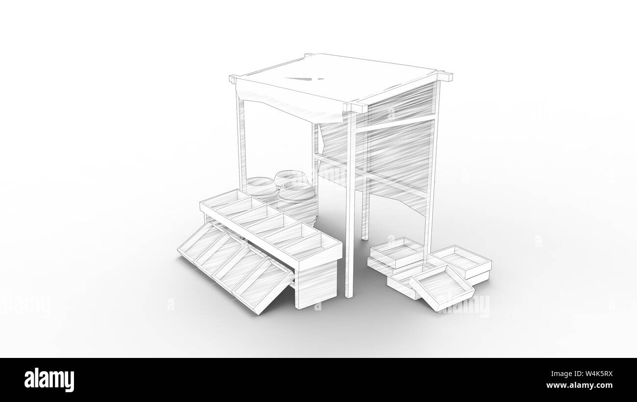 3d rendering of a ancient market stall isolated in white studio ...