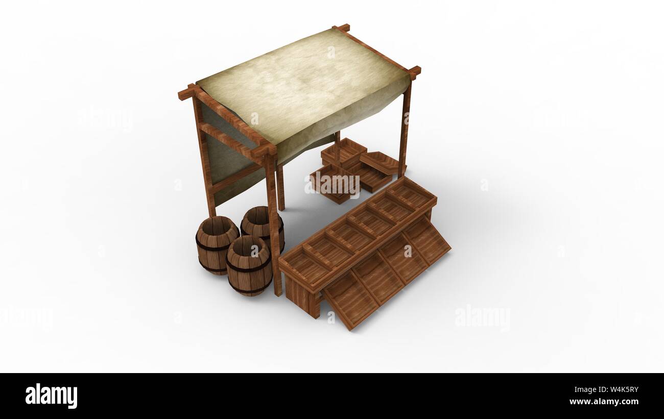 3d rendering of a ancient market stall isolated in white studio ...