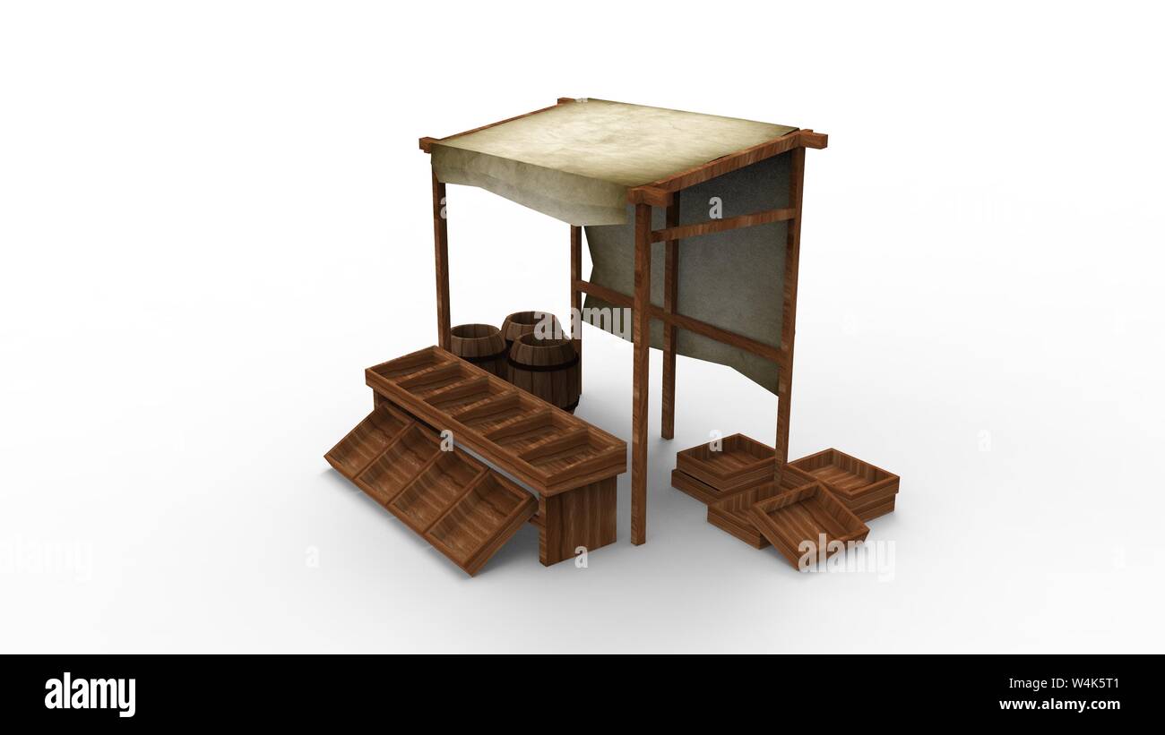 3d rendering of a ancient market stall isolated in white studio ...