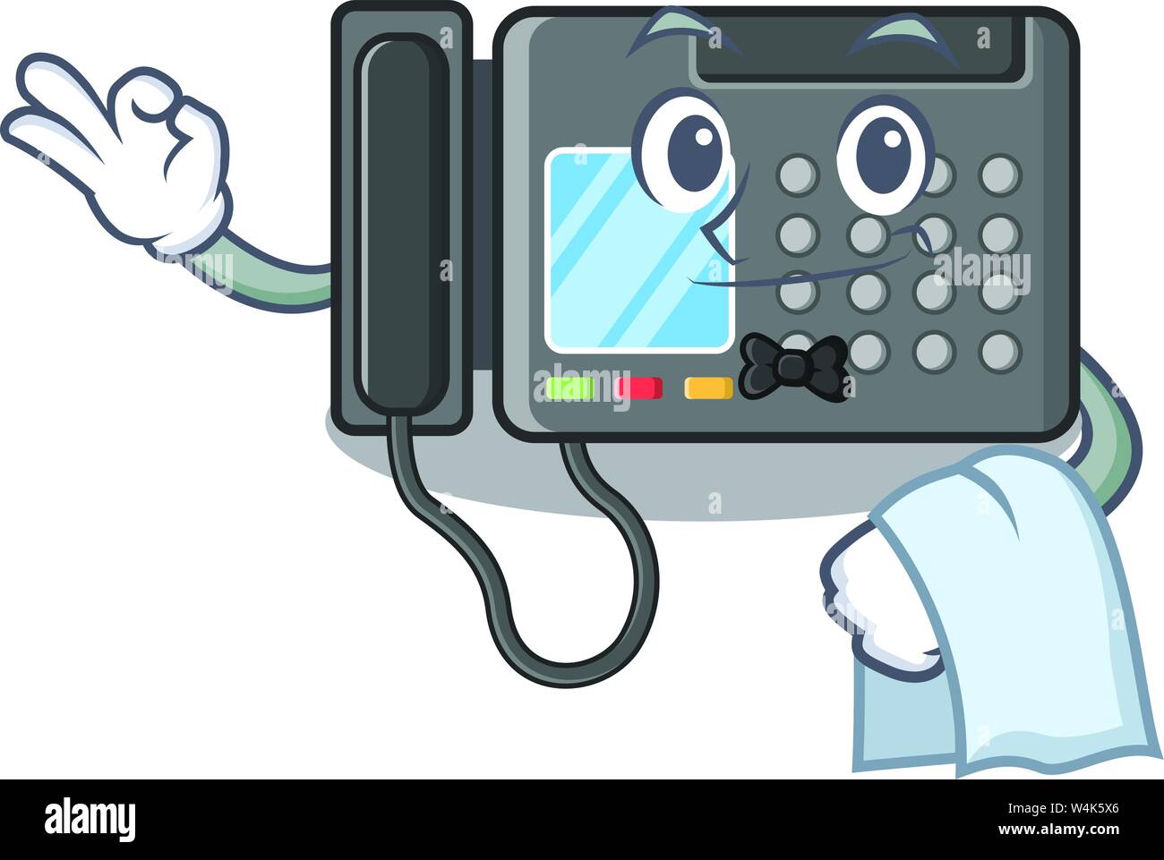 Waiter fax machine above the cartoon table vector illustration Stock ...