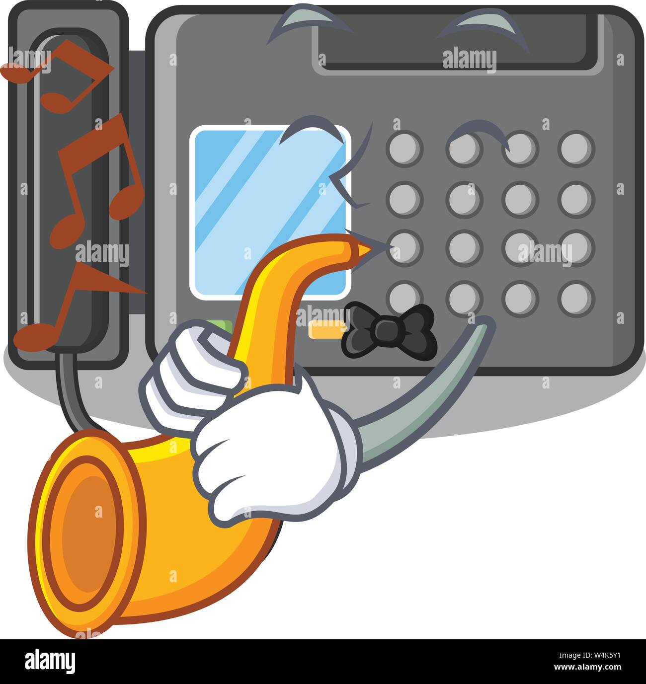 With trumpet fax machine above the cartoon table vector illustration ...