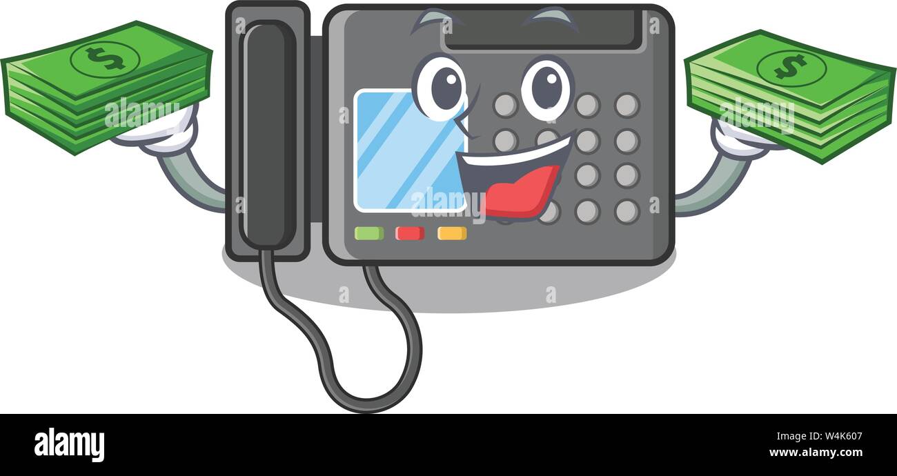 With money bag fax machine above the cartoon table vector illustration ...