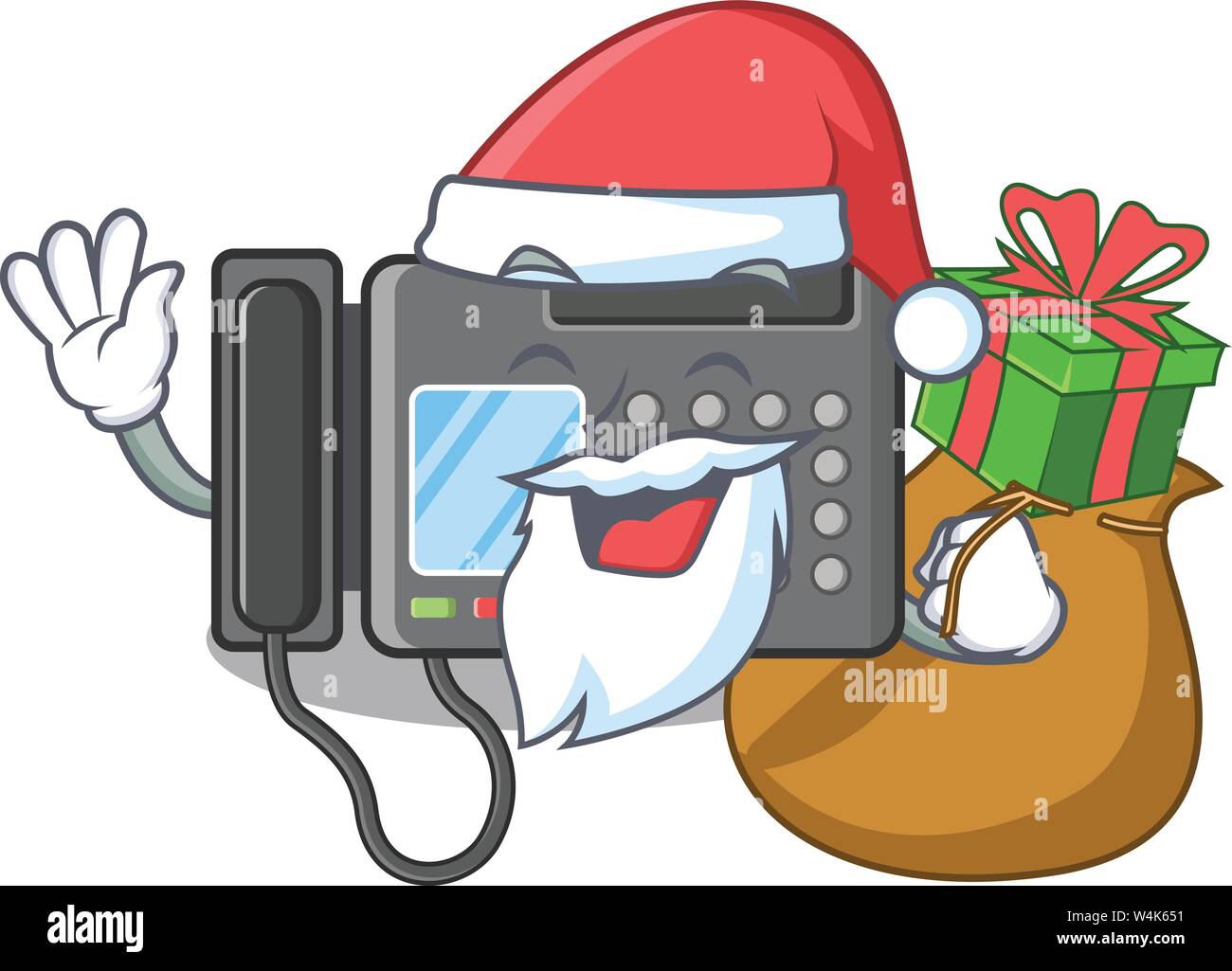 Santa with gift fax machine stuck the cartoon wall vector illustration ...