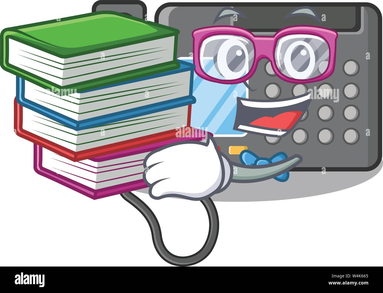 Student with book fax machine stuck the cartoon wall vector ...