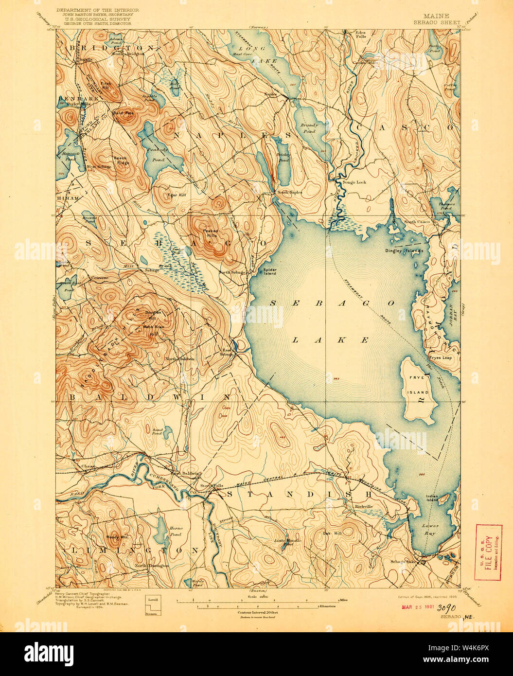Maine USGS Historical Map Sebago 807664 1896 62500 Restoration Stock ...