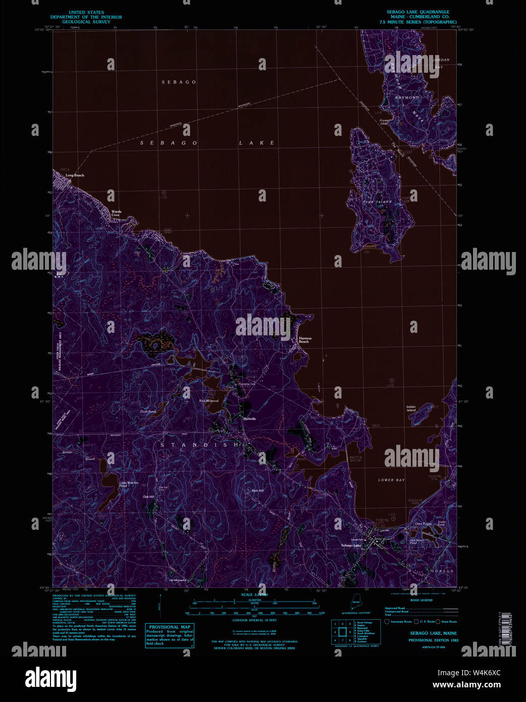 Maine USGS Historical Map Sebago Lake 102953 1983 24000 Inversion ...