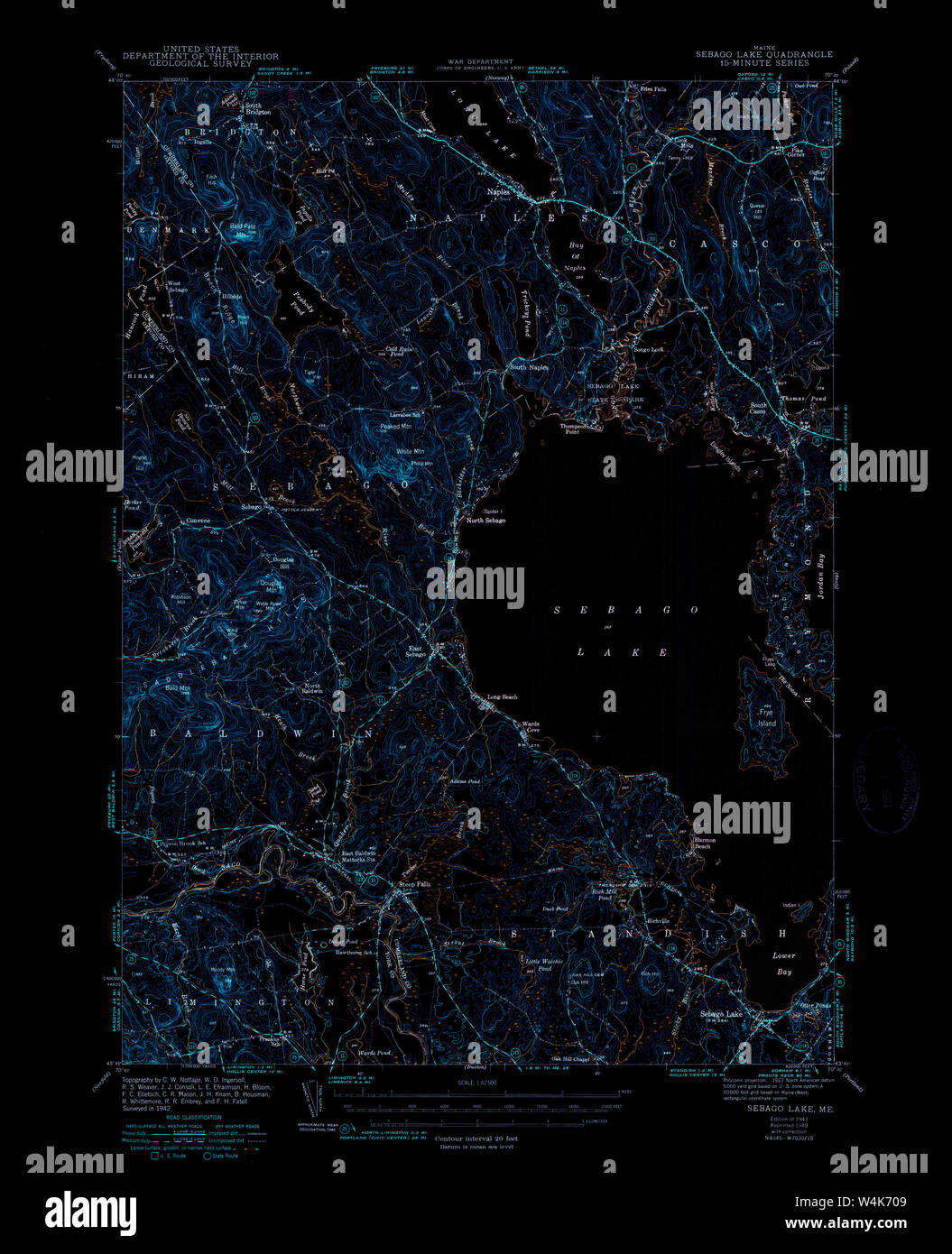 Maine USGS Historical Map Sebago Lake 460848 1943 62500 Inversion ...
