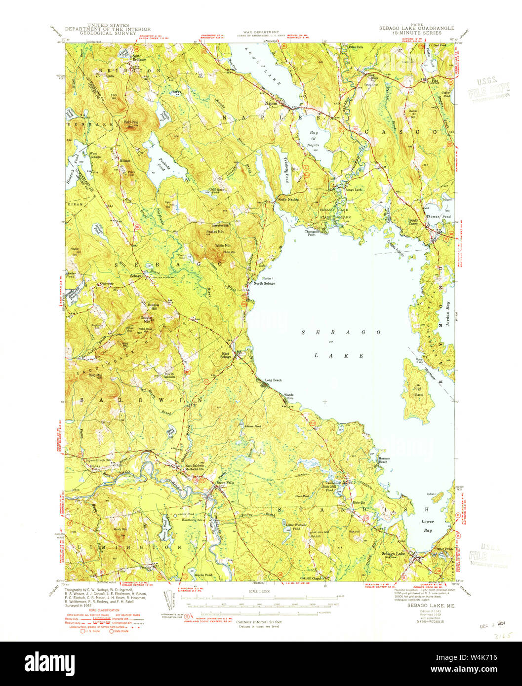 Maine USGS Historical Map Sebago Lake 460849 1943 62500 Restoration ...