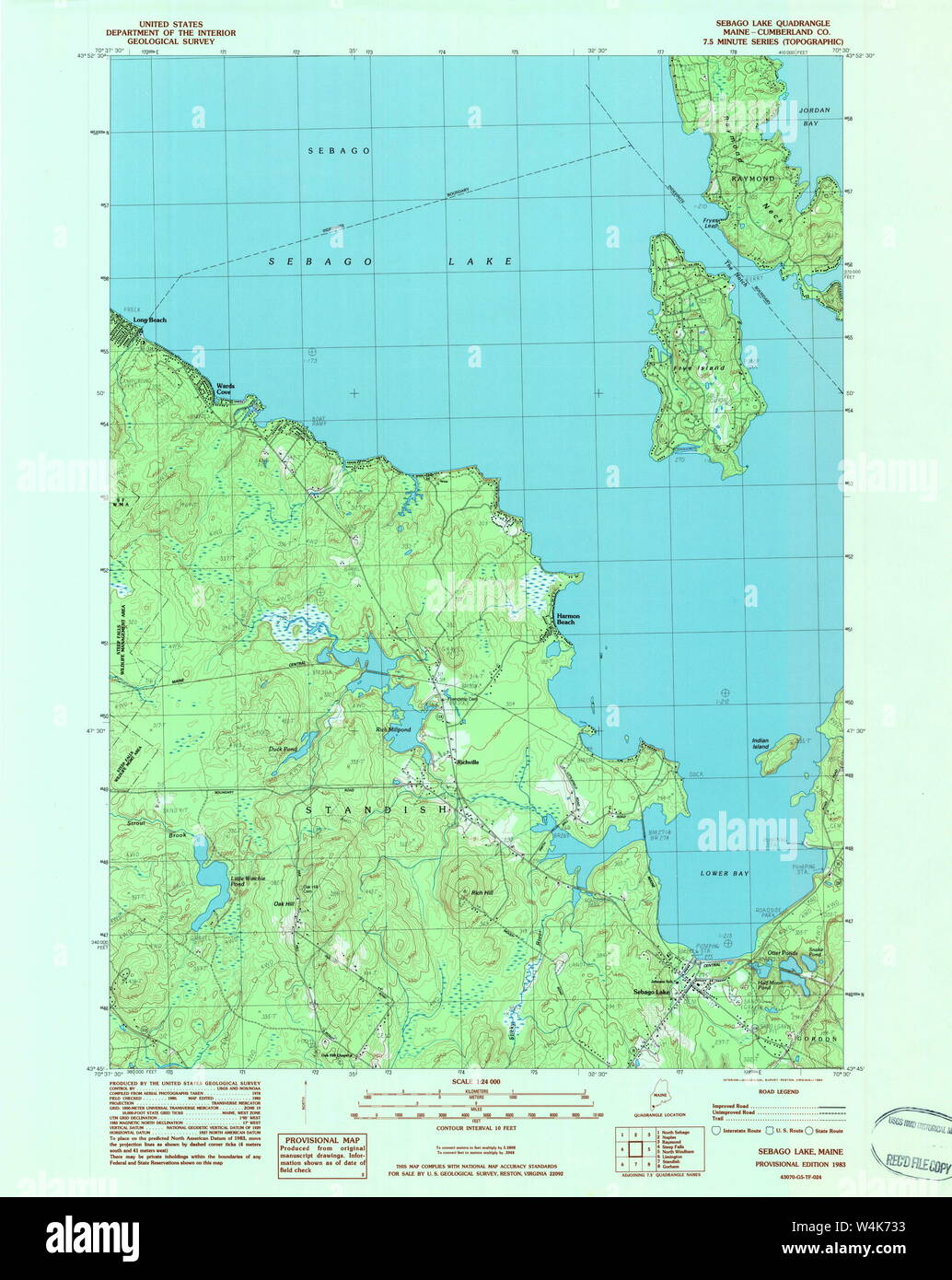 Maine USGS Historical Map Sebago Lake 807139 1983 24000 Restoration ...