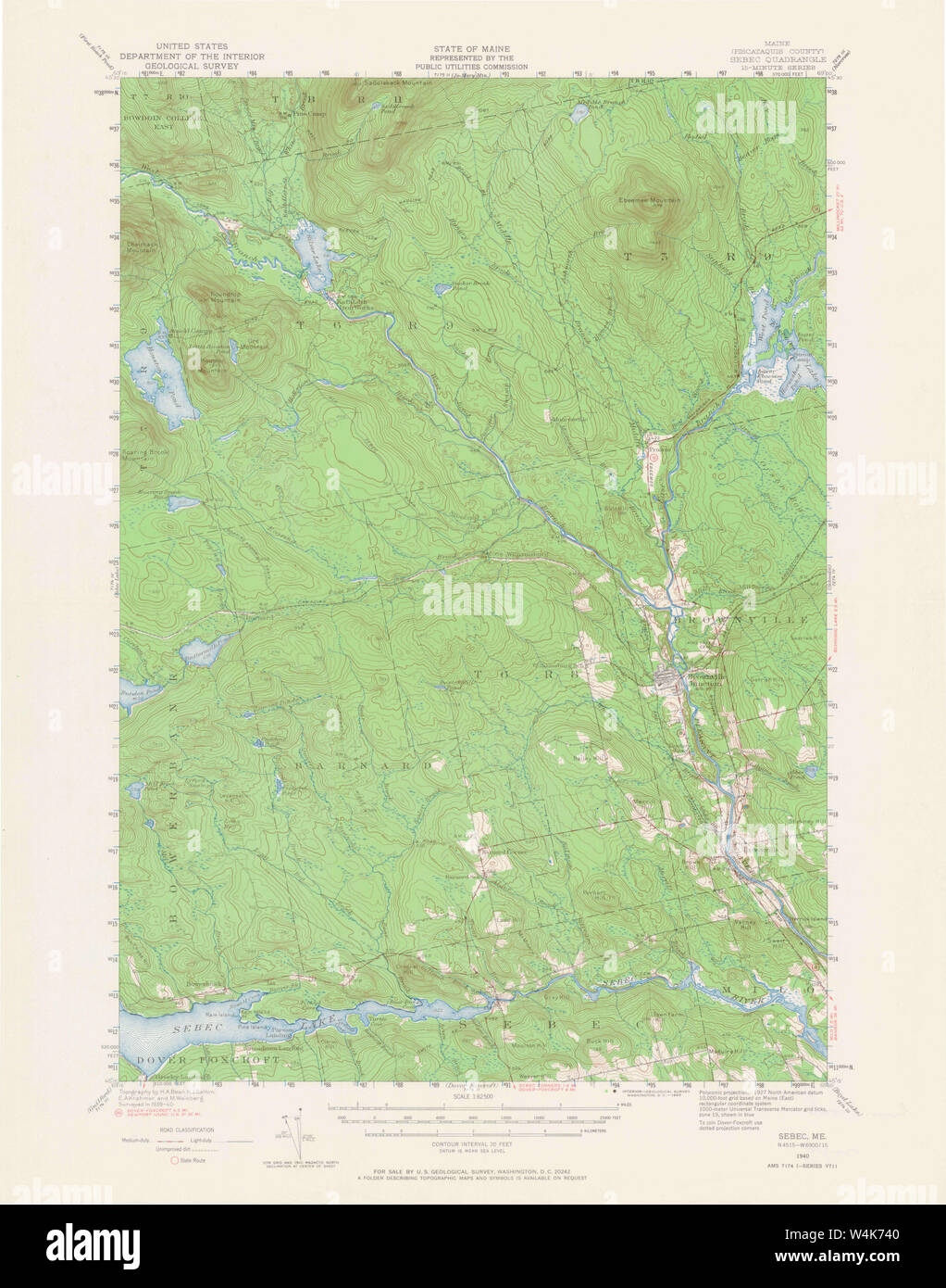 Maine USGS Historical Map Sebec 306765 1940 62500 Restoration Stock ...