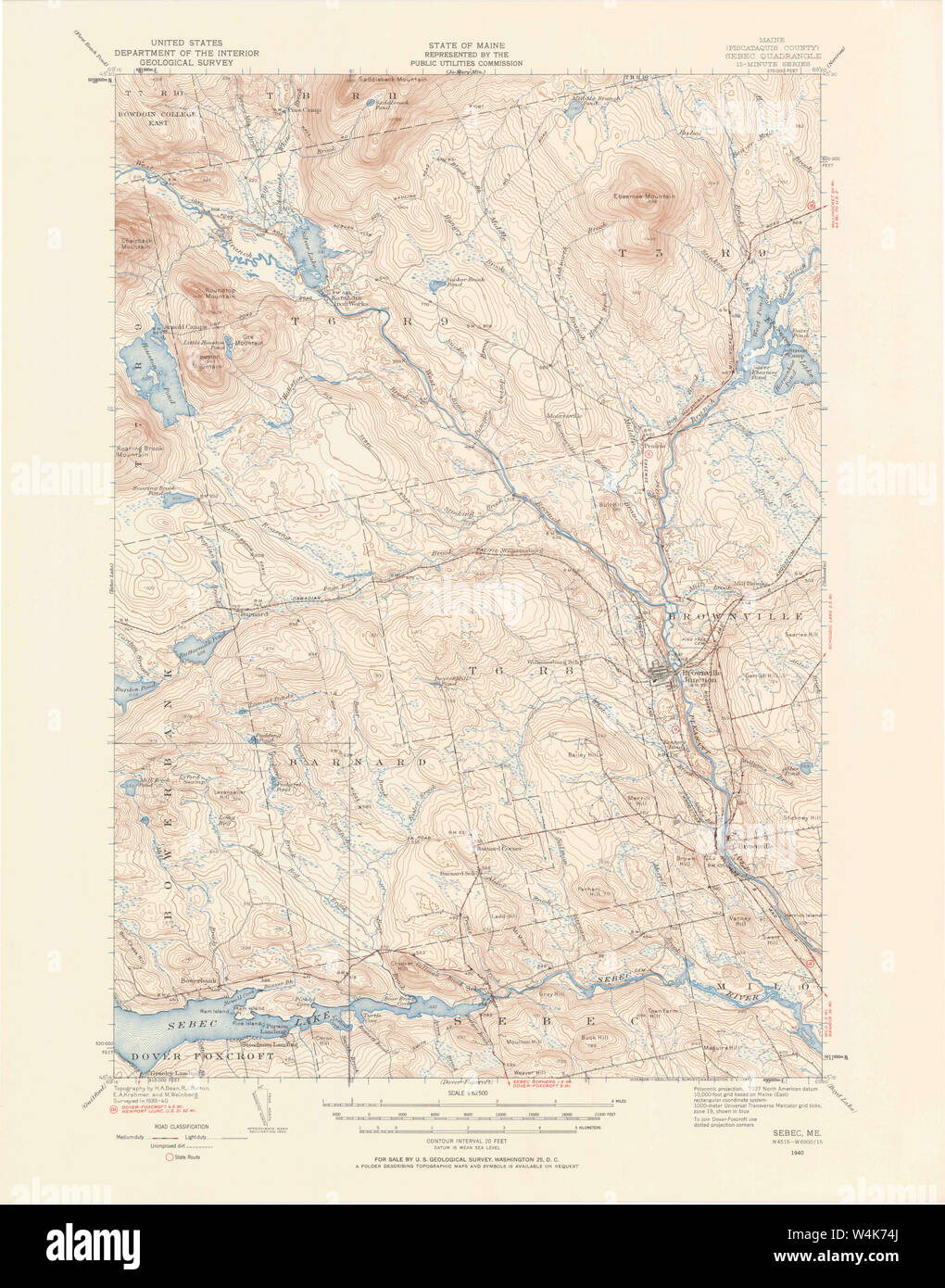 Maine USGS Historical Map Sebec 306769 1940 62500 Restoration Stock ...