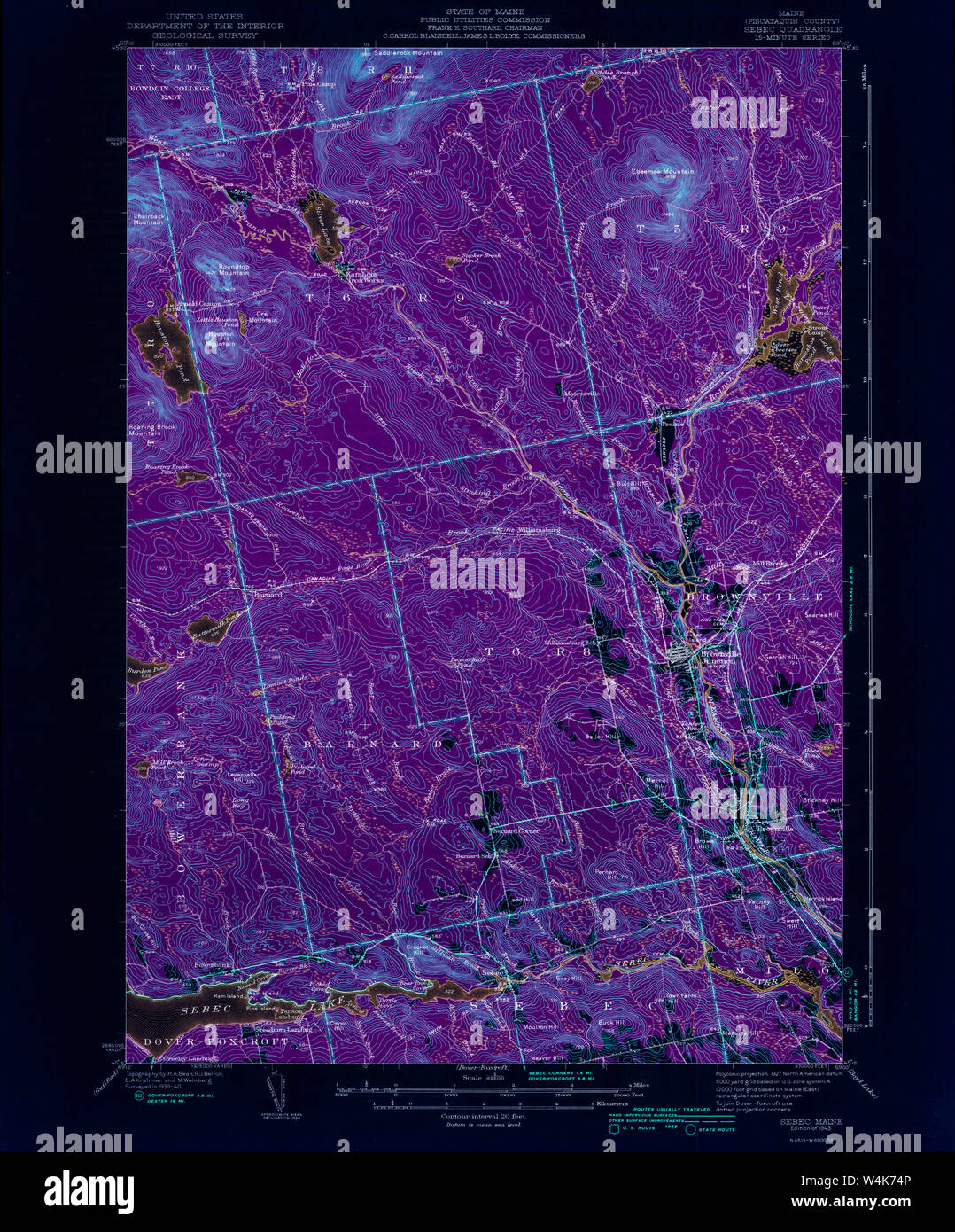Maine USGS Historical Map Sebec 460852 1943 62500 Inversion Restoration ...