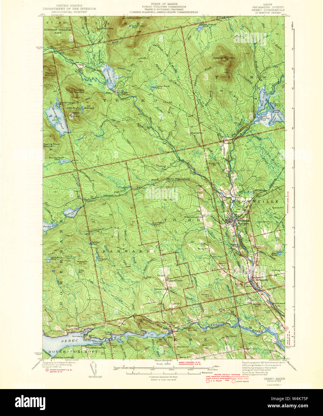 Maine USGS Historical Map Sebec 460852 1943 62500 Restoration Stock ...