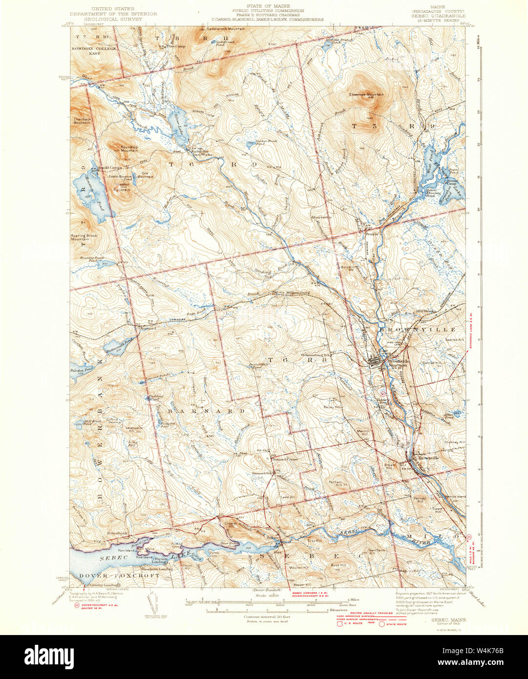 Maine USGS Historical Map Sebec 460853 1943 62500 Restoration Stock ...
