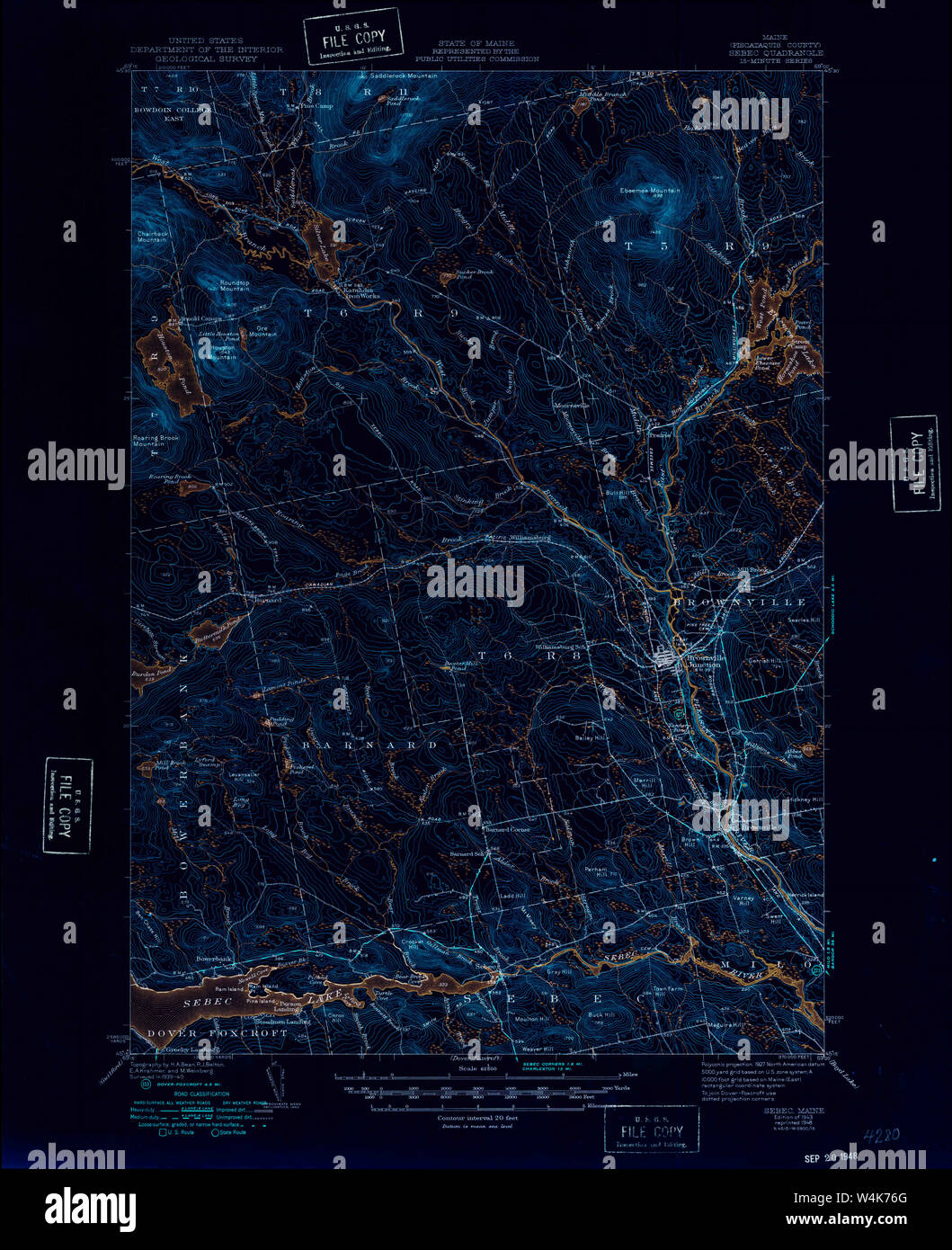 Maine USGS Historical Map Sebec 460855 1943 62500 Inversion Restoration ...