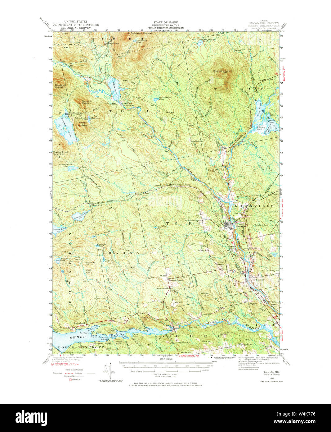 Maine USGS Historical Map Sebec 460856 1940 62500 Restoration Stock ...