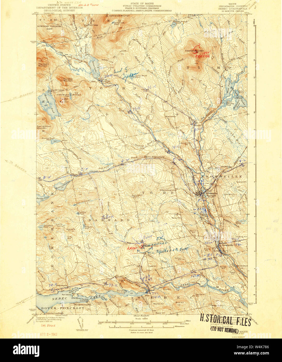 Maine USGS Historical Map Sebec 461069 1943 62500 Restoration Stock ...
