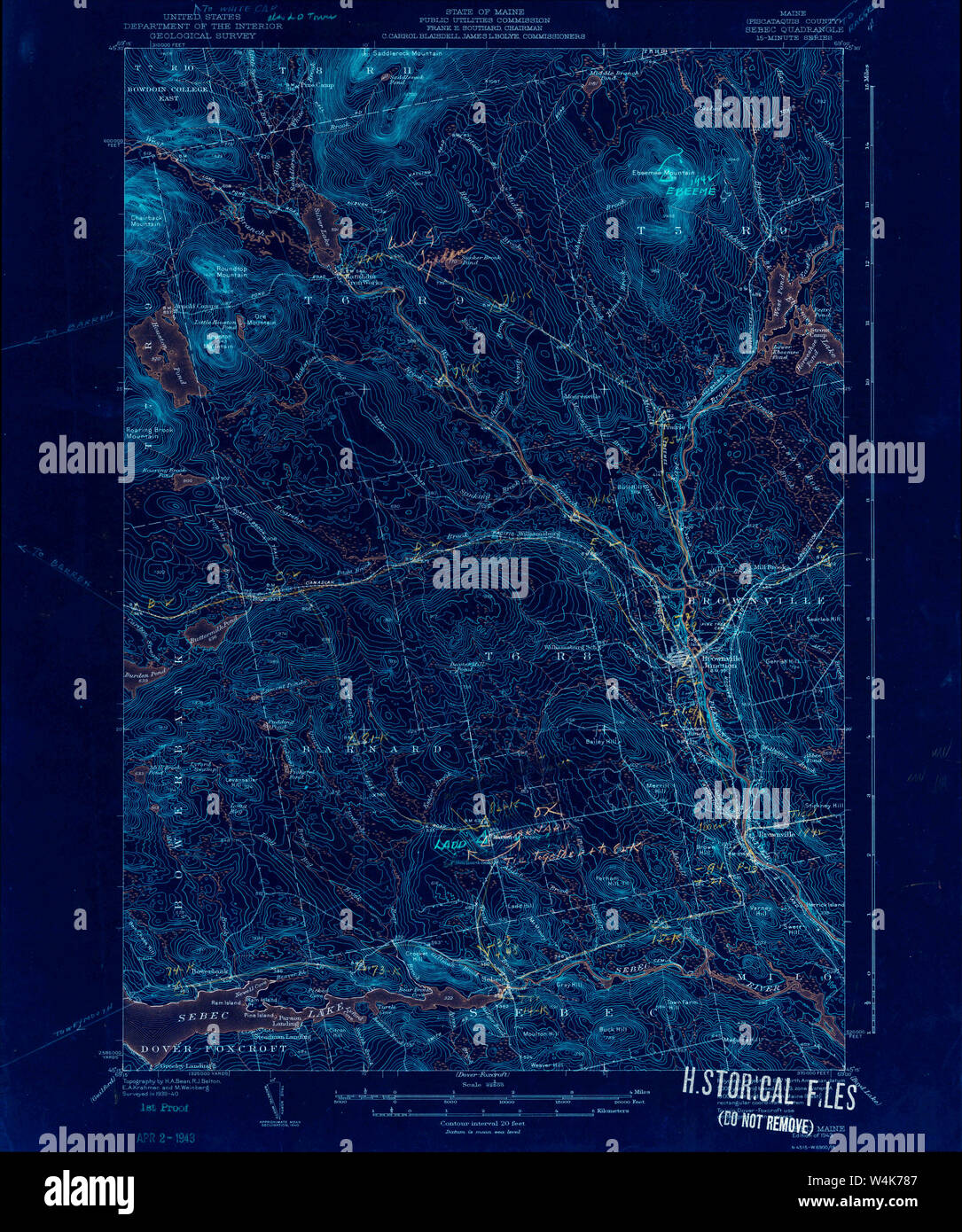 Maine USGS Historical Map Sebec 461069 1943 62500 Inversion Restoration ...