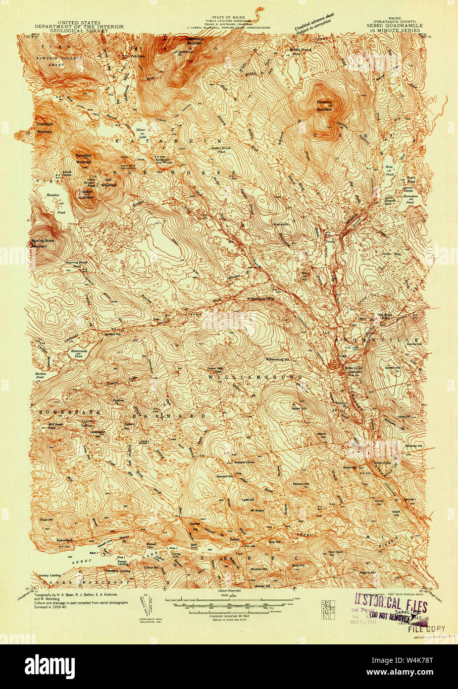 Maine USGS Historical Map Sebec 807140 1940 48000 Restoration Stock ...