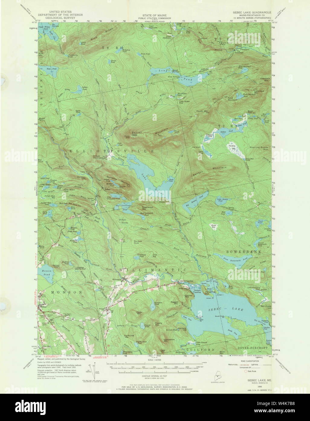 Maine USGS Historical Map Sebec Lake 306767 1950 62500 Restoration ...