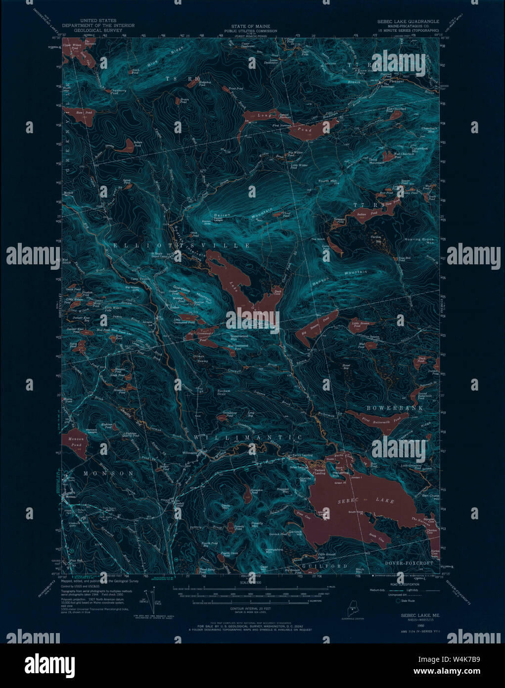 Maine USGS Historical Map Sebec Lake 306768 1950 62500 Inversion ...