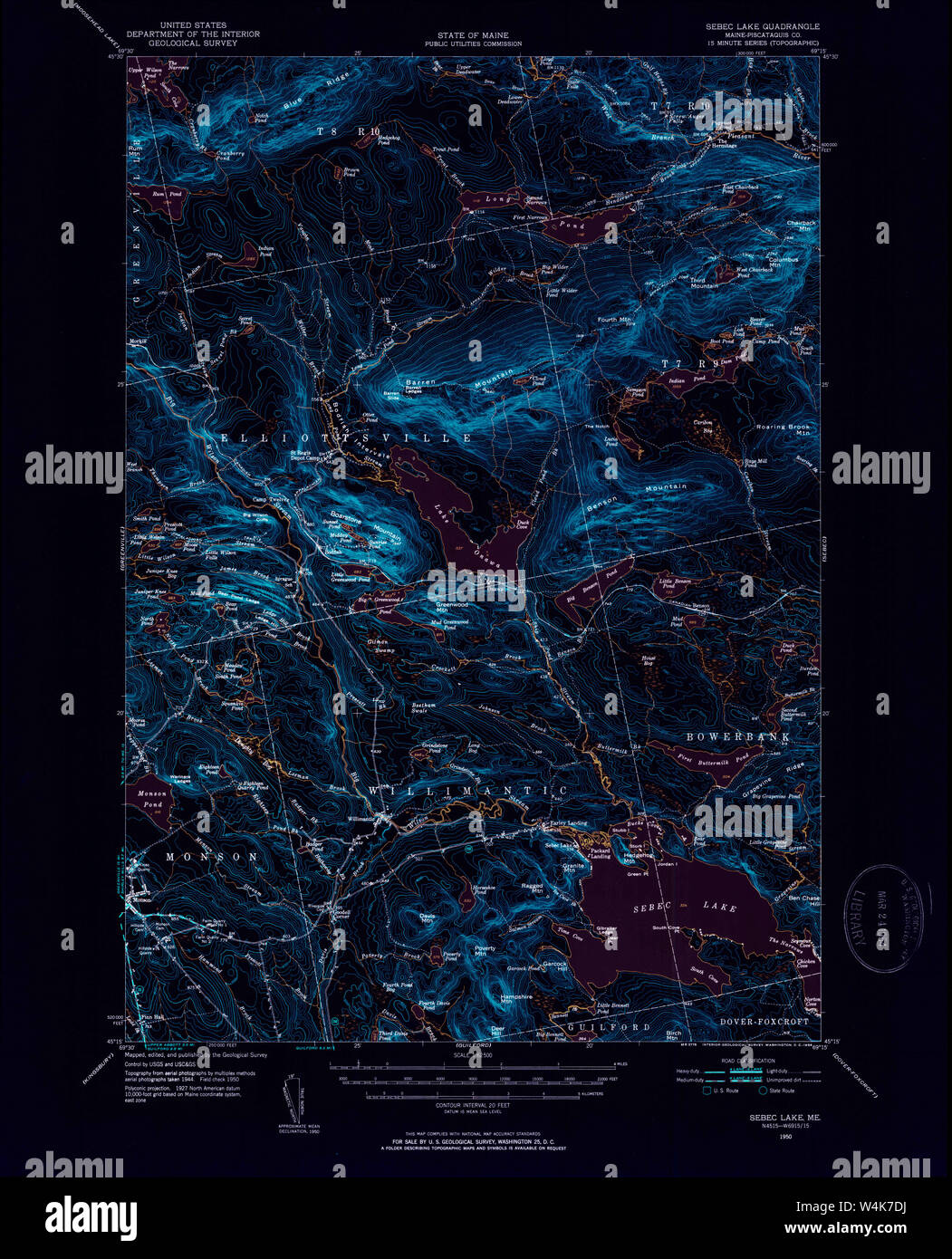 Maine USGS Historical Map Sebec Lake 460859 1950 62500 Inversion ...