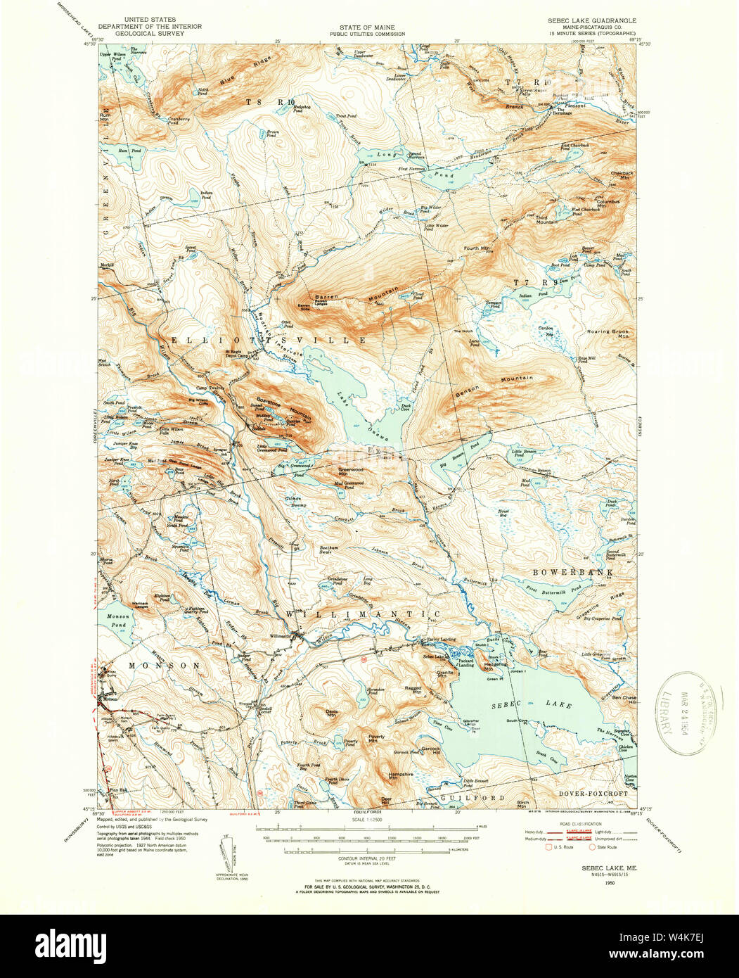 Maine USGS Historical Map Sebec Lake 460859 1950 62500 Restoration ...