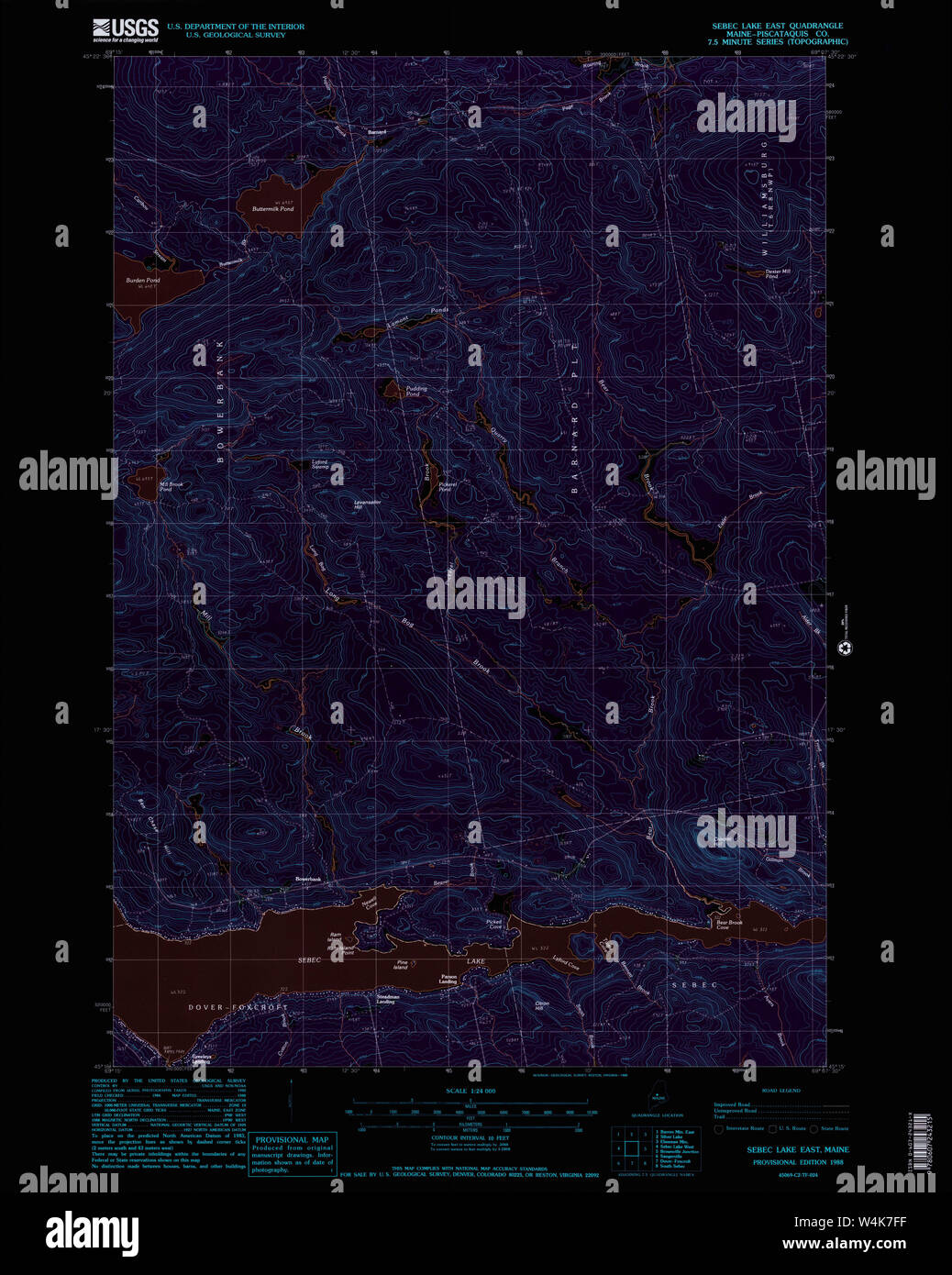 Maine USGS Historical Map Sebec Lake East 102954 1988 24000 Inversion ...