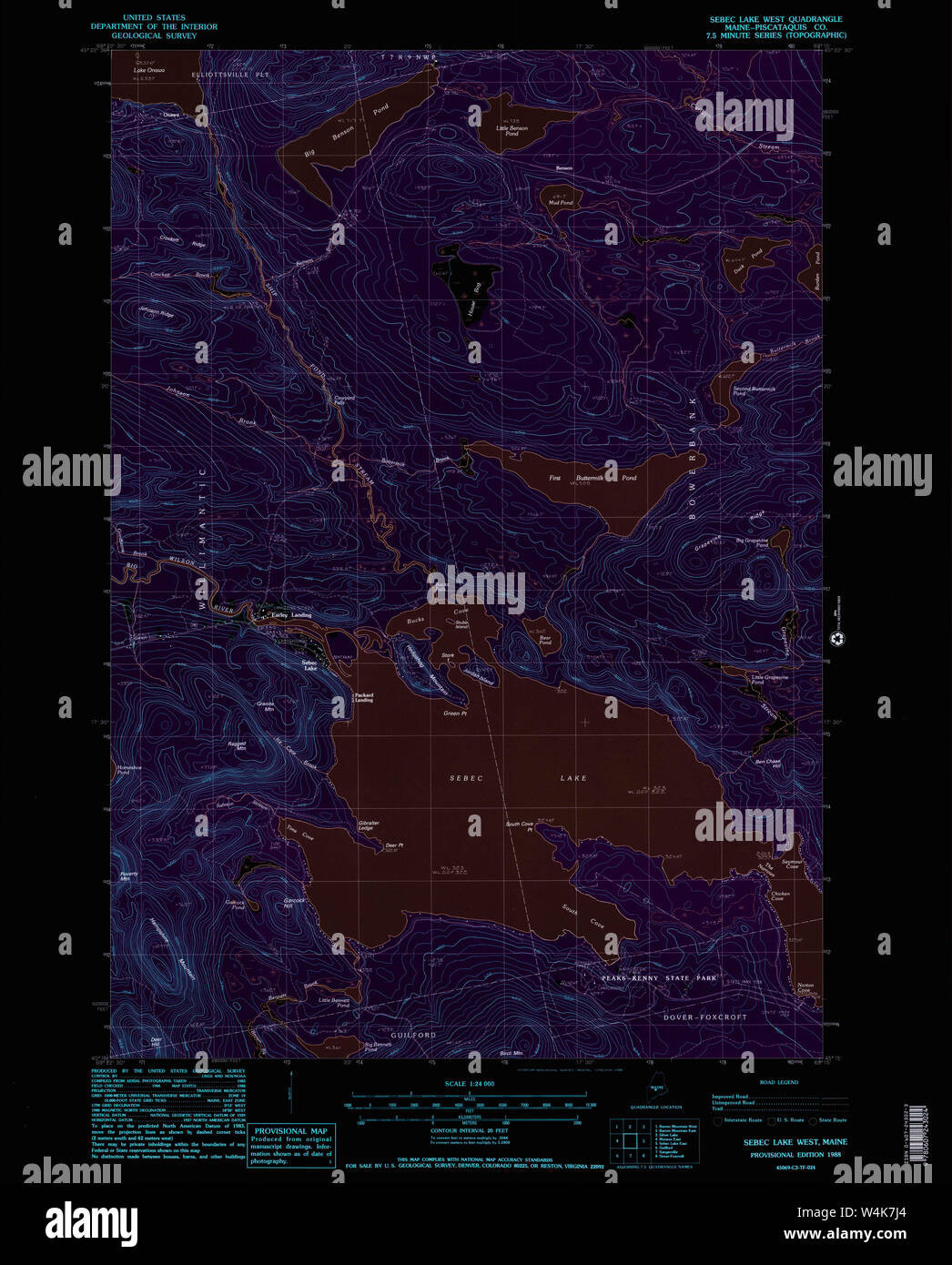 Maine USGS Historical Map Sebec Lake West 102955 1988 24000 Inversion ...