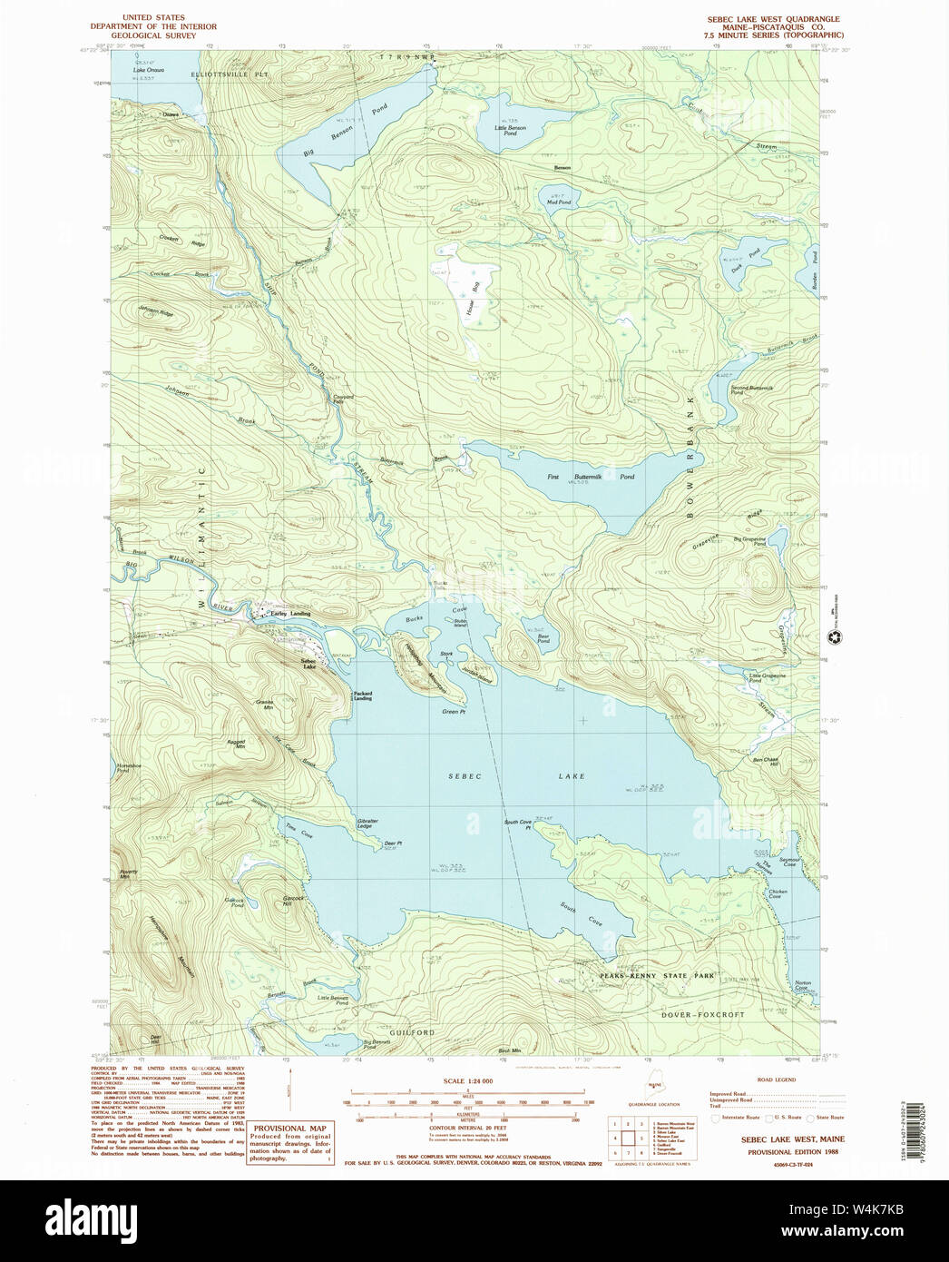 Maine USGS Historical Map Sebec Lake West 102955 1988 24000 Restoration ...