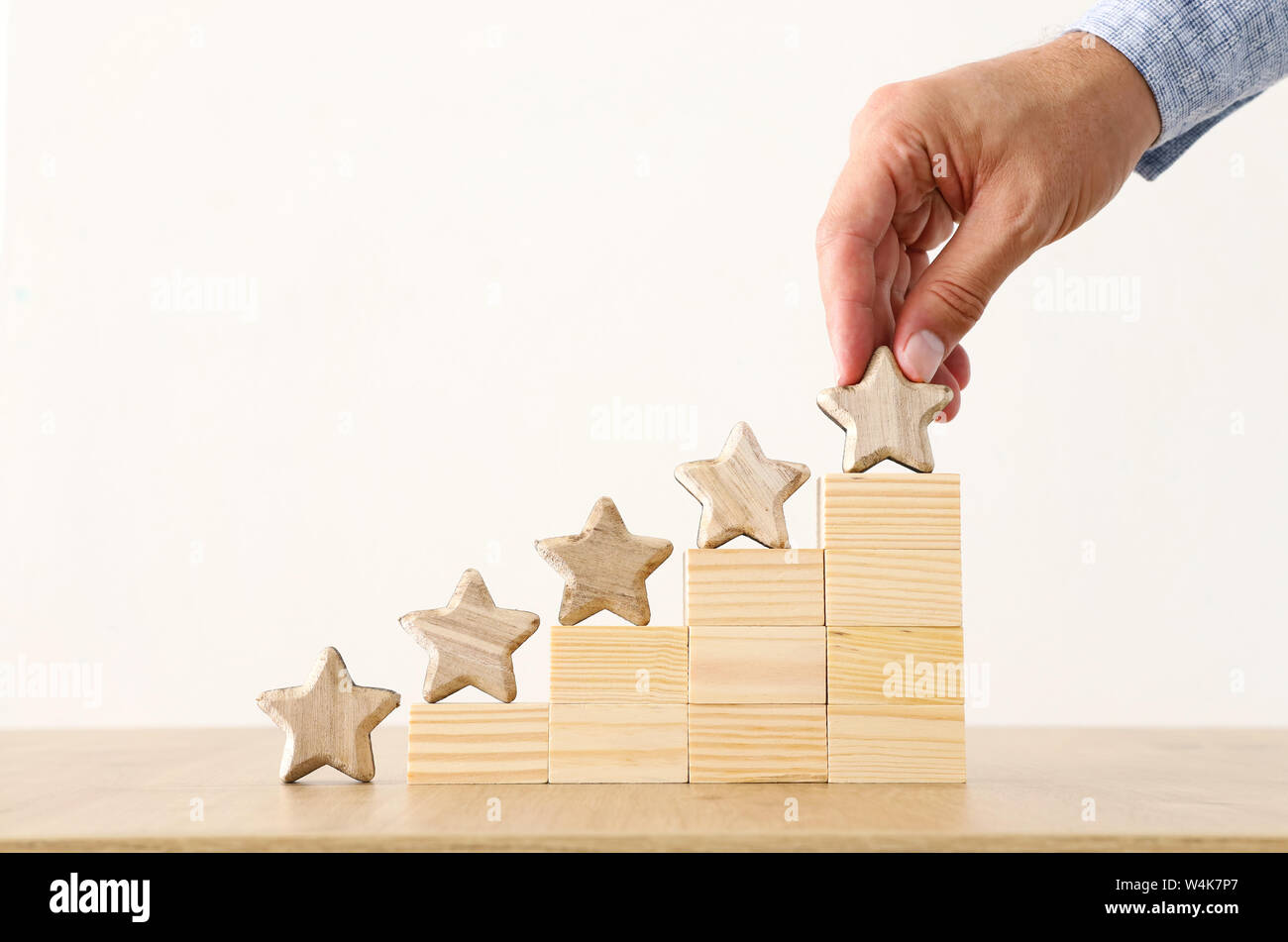 business concept image of setting a five star goal. increase rating or ...
