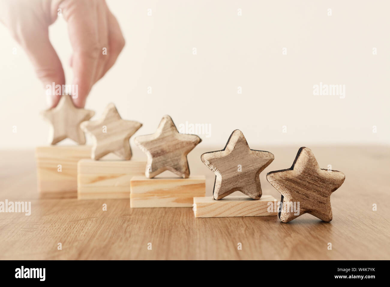 business concept image of setting a five star goal. increase rating or ...