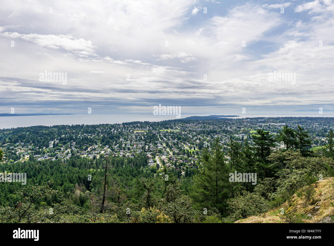 Aerial panoramic view of the city of Victoria from mount Douglas park ...